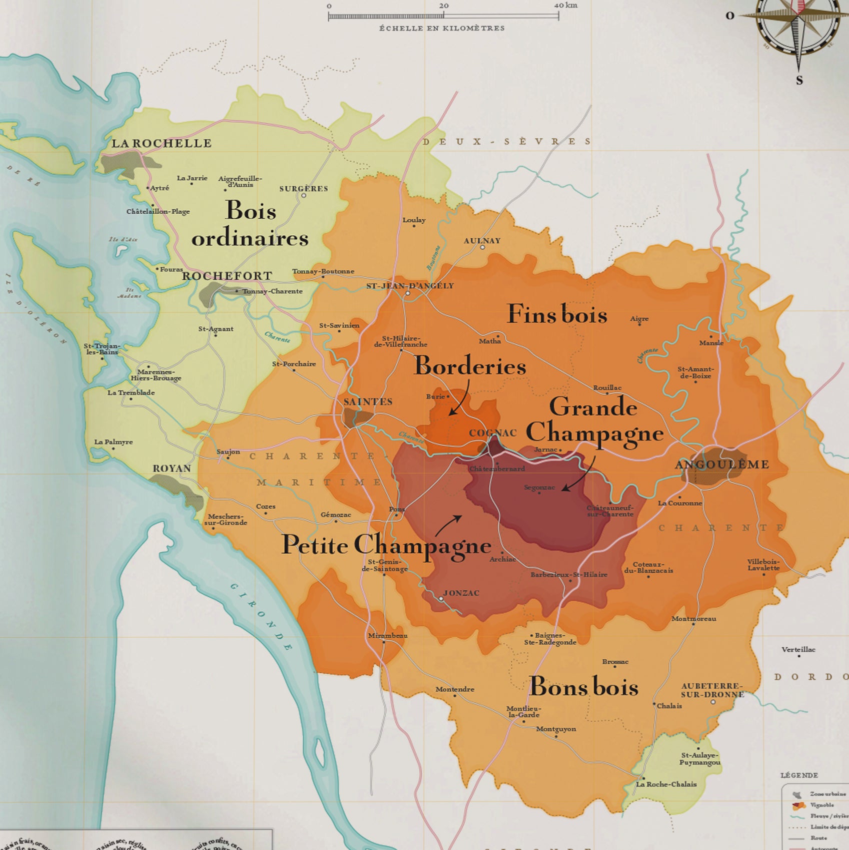 Map of Cognac Wines - Poster 50 x 70 cm – La Carte des Vins s'il vous plaît